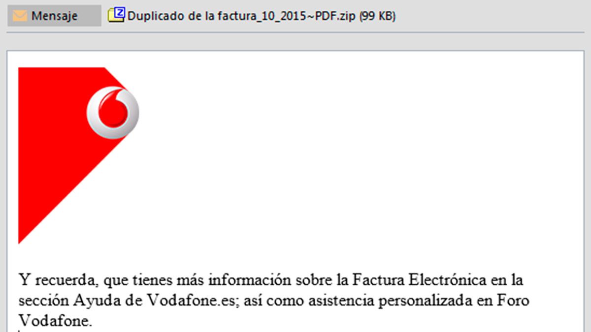 Incibe alerta de una campaña que duplica facturas de Vodafone para infectar ordenadores